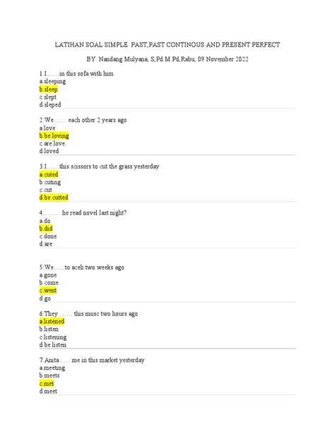 Latihan Soal Simple Past Past Contoinous Tense Pdf Food