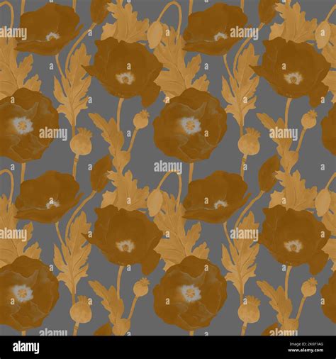 Art Nouveau Stylized Poppies In Vintage Seamless Pattern Art Deco