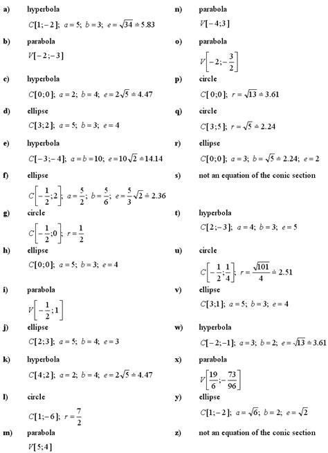 Answers To Math Exercises Math Problems Analytic Geometry Of The Conic Sections