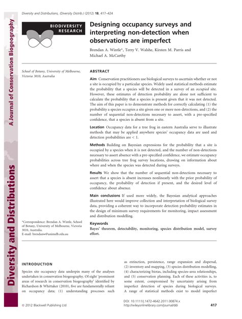 Pdf Designing Occupancy Surveys And Interpreting Non‐detection When Observations Are Imperfect