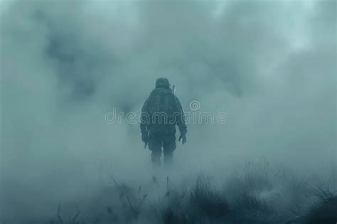 Soldier In Military Gear Walking Into Fog Stock Image Image Of