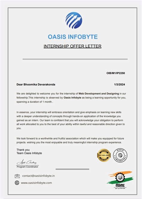 bhoomika devarakonda on linkedin oasisinfobyte internshipoffer
