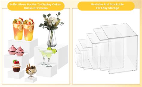 6 Pcs Premium Acrylic Display Risers Clear Square Buffet Stands For