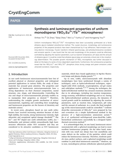 Pdf Synthesis And Luminescent Properties Of Uniform Monodisperse Ybo3
