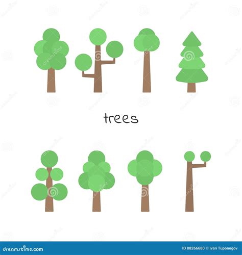 Simple Trees Vector Set With Tall Trees Short Trees Evergreens And Deciduous Trees