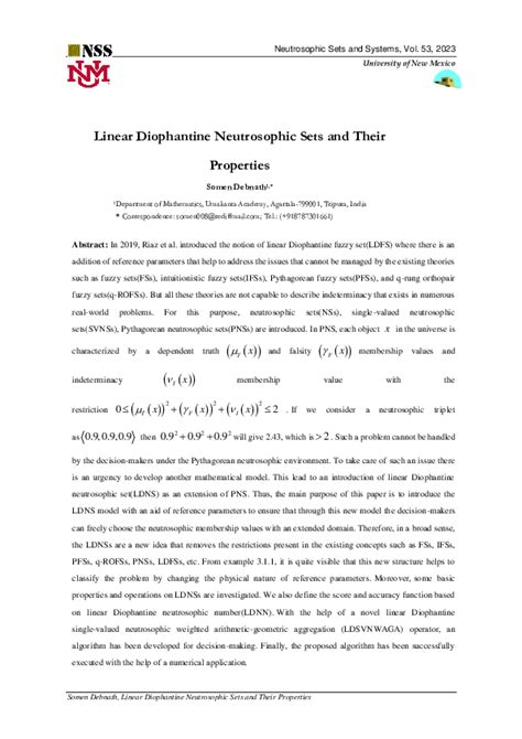 Pdf Linear Diophantine Neutrosophic Sets And Their Properties