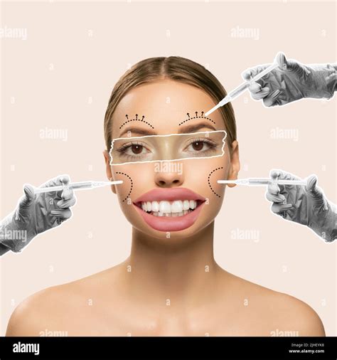 Contemporary Art Collage Young Woman Taking Care After Face With