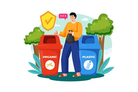 Buang Sampah Ke Tempat Sampah Yang Tepat Konsep Ilustrasi Dengan Latar