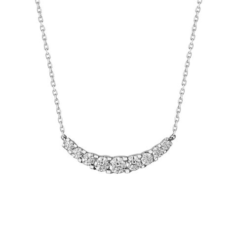 14k White Gold Curved Bar Diamond Necklace Josephs Jewelers