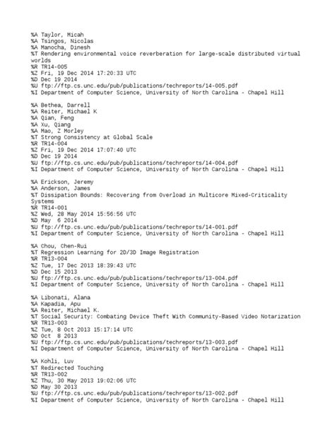 unc computer science department technical reports summaries of