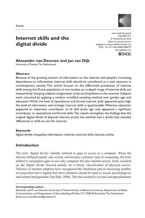Pdf Internet Skills And The Digital Divide