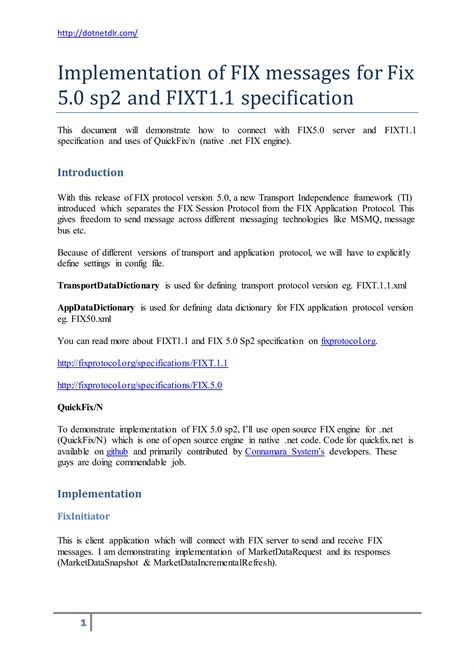 Implementation Of Fix Messages For Fix 5 0 Sp2 And Fixt1 1 Specification Docx