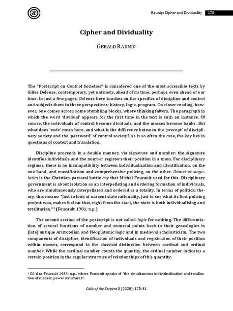 Cipher And Dividuality Pdf Social Science Philosophy