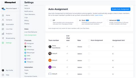 Conversations Auto Assignment Manychat Help