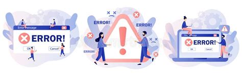 Error Message Tiny People Examining Operating System Error Warning