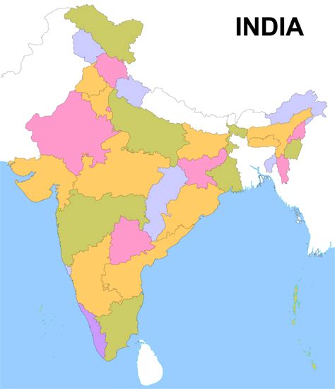India Outline Map Colourful Upsc