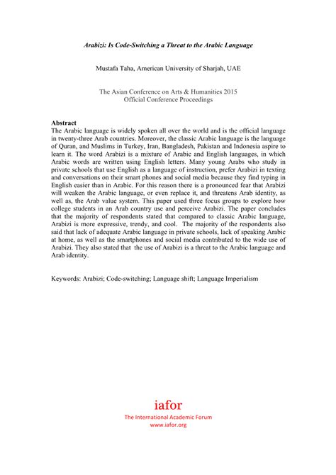 Arabizi Is Code Switching A Threat To The Arabic Language Mustafa Taha