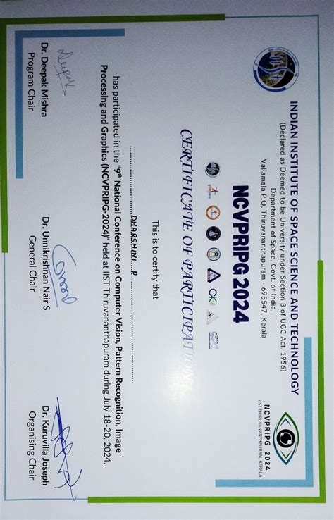 Participated In Ncvpripg2024 Conference On Image Processing Dharshini Palanichamy Posted On