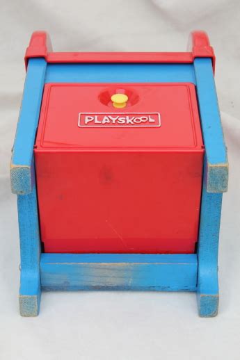70s Vintage Playskool Mailbox Shape Sorter Toy With Wooden Blocks