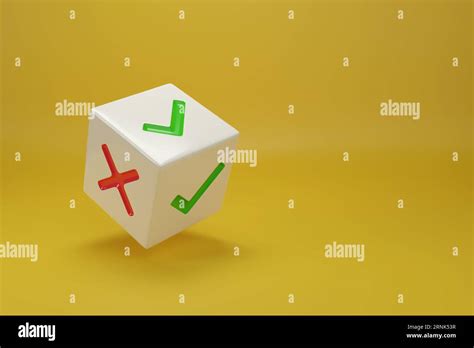 Dice With Check Mark And Cross With Copy Space 3d Illustration Stock