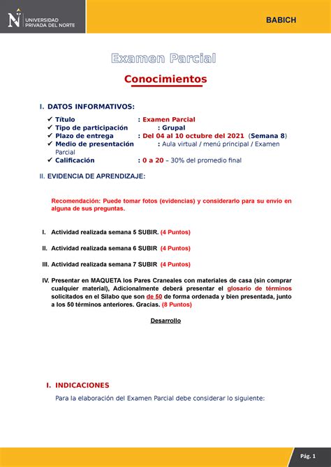 Examen Parcial Semana 8 Babich Examen Parcial Conocimientos I