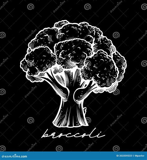 Broccoli Hand Drawn Black And White Vector Stock Illustration