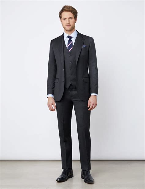 Mens Charcoal Italian Wool Tailored Fit Suit Trousers 1913