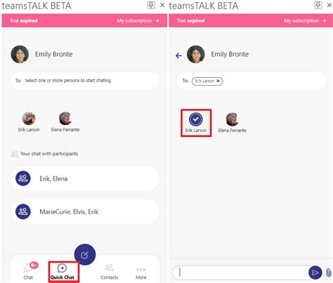 TeamsTALK Quich Chat Select Users TECH ARROW Documentation Center