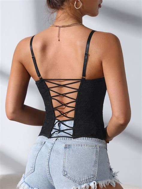 Shein Privé Lace Trim Hook And Eye Cami Top Shein Usa