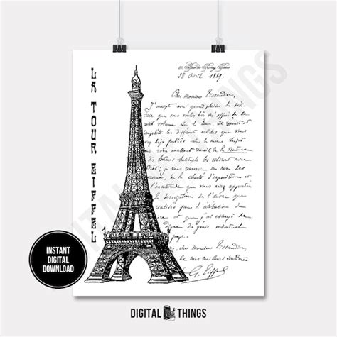 French Eiffel Tower Script Calligraphy Printable Print Digital Etsy