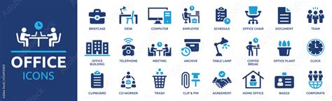 Office Icon Set Containing Briefcase Desk Computer Meeting