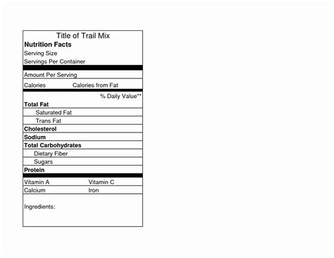 Nutrition Label Template Excel