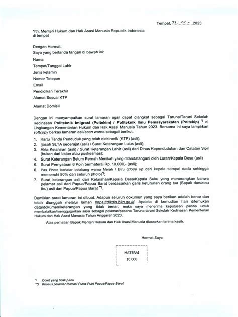 Surat Lamaran Poltekim Pdf
