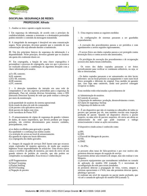 Lista De Exercícios Segurança De Redes Pdf