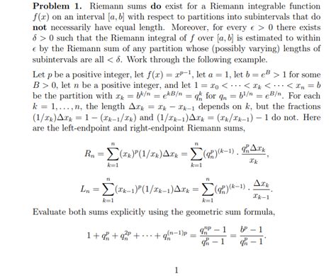 problem 1 riemann sums do exist for a riemann