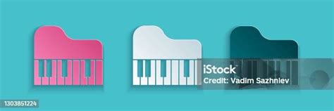 종이 컷 그랜드 피아노 아이콘은 파란색 배경에 격리 악기 종이 아트 스타일 벡터 Classical Concert에 대한 스톡