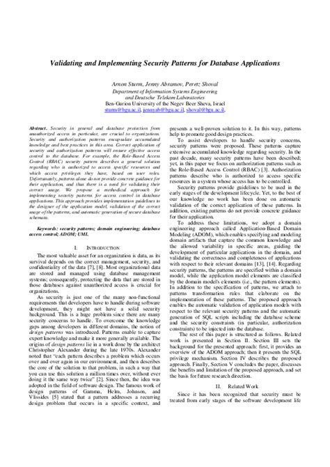 Pdf Validating And Implementing Security Patterns For Database