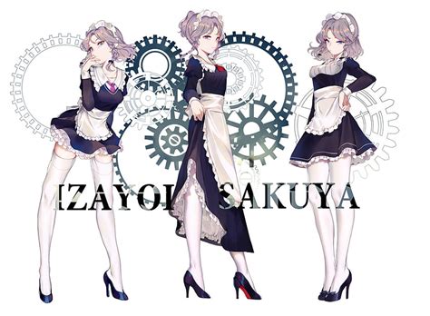 Sakuya Iazyoi Anime Girl Sakuya Maid Purple Hair High Heels