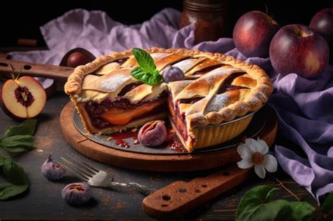 Homemade Delicious Sweet Plum Pie With Apple Juicy Filling Premium Ai