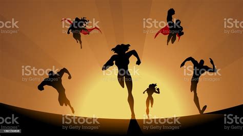 실루엣 스톡 일러스트레이션에서 실행되는 벡터 슈퍼 히어로 팀 속도에 대한 스톡 벡터 아트 및 기타 이미지 속도 슈퍼히어로