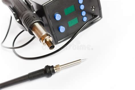 Soldering Station With Hot Air Gun And Soldering Iron Stock Image