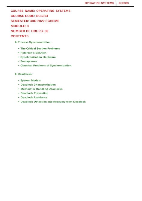 Bcs303 Operating System Module 3 Operating Systems Bcs Course Name