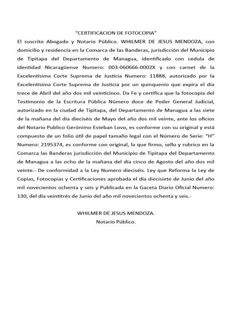 Certificacion De Fotocopia Pdf