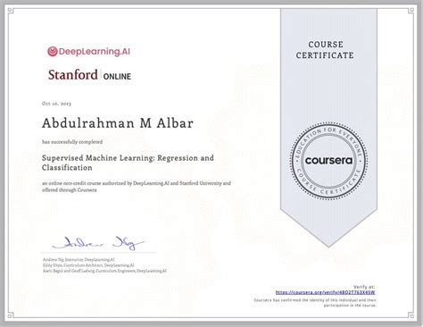 Completed Supervised Machine Learning Course On Coursera Dr