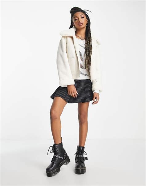 Stradivarius Str Teddy Borg Jacket In Ecru Asos