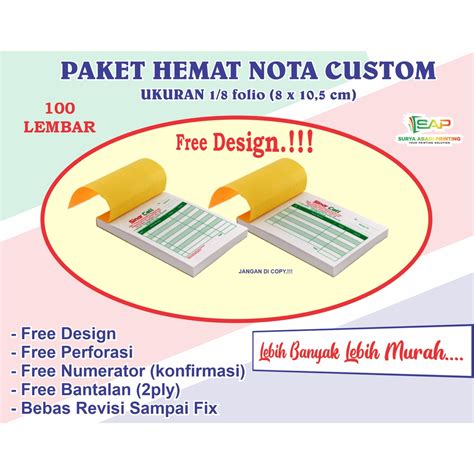 Jual PAKET HEMAT CETAK NOTA CUSTOM NOTA SERVICE HP UKURAN 1 8 FOLIO 1