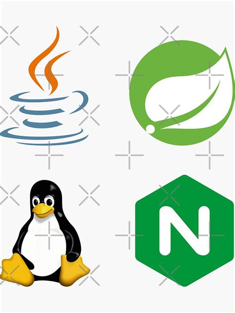 Java Spring Penguin Linux Tux Mascot NGINX 4x Sticker Combo Pack