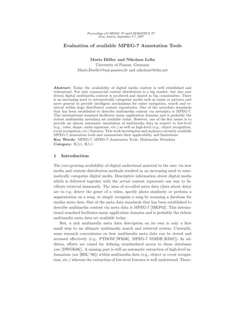 Pdf Evaluation Of Available Mpeg 7 Annotation Tools