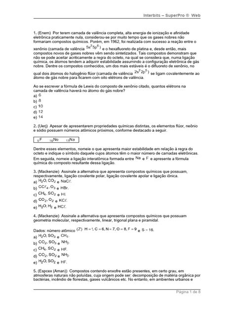Lista De Exercicios Geometria Molec E Polaridade Pdf Ligação