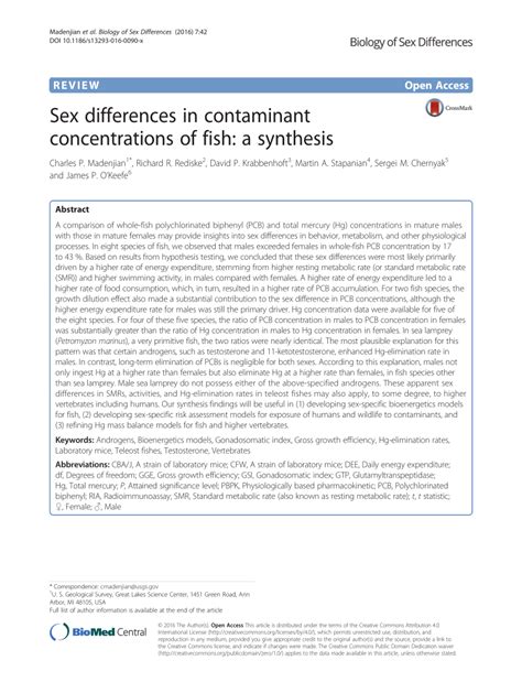 Pdf Sex Differences In Contaminant Concentrations Of Fish A Synthesis